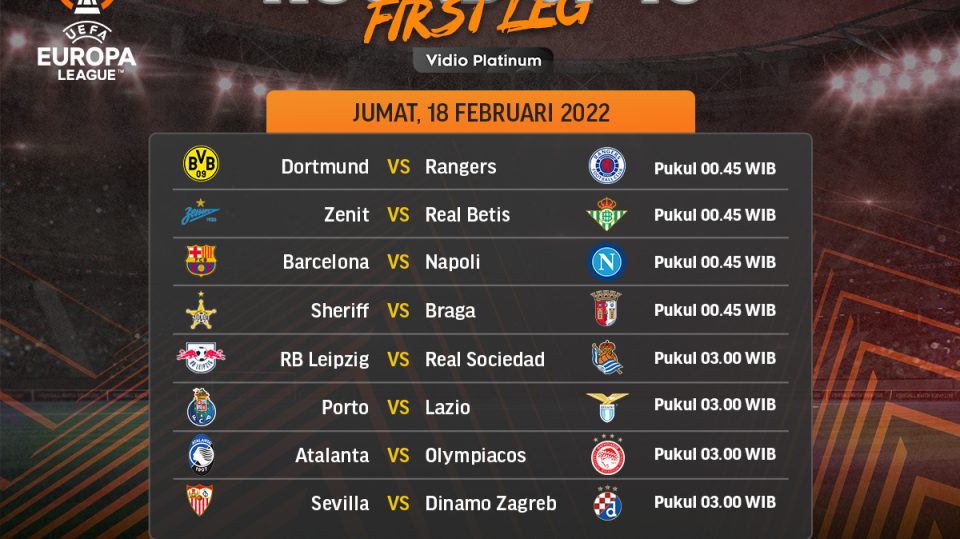 Jadwal Live Streaming Liga Europa 2021/22 Babak Playoff 16 Besar di Vidio - Vidio Blog