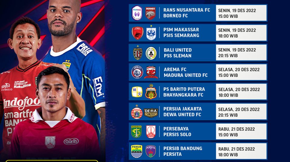 Jadwal Lengkap dan Link Streaming BRI Liga 1 Pekan Ke-16, 19-21 Desember 2022 di Vidio